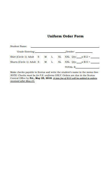 FREE 22+ Uniform Order Forms in PDF | MS Word | XLS