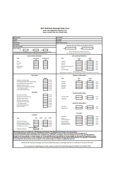 FREE 51+ Food and Beverage Order Forms in PDF | Ms Word