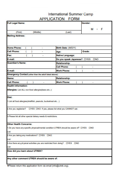 FREE 31+ Summer Camp Application Forms in PDF | MS Word | XLS