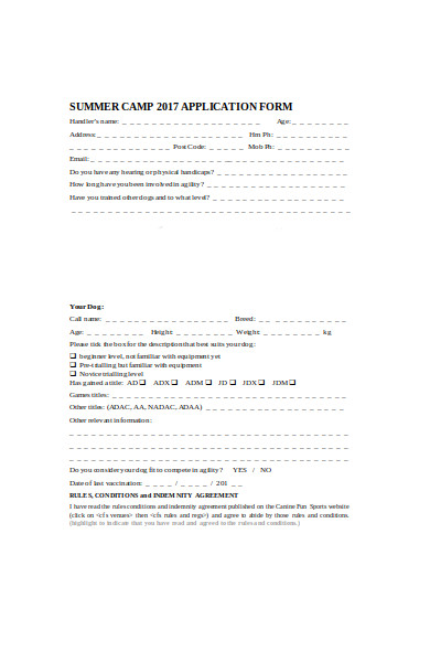 FREE 31+ Summer Camp Application Forms in PDF | MS Word | XLS