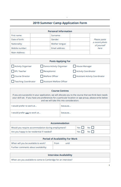 FREE 31+ Summer Camp Application Forms in PDF | MS Word | XLS