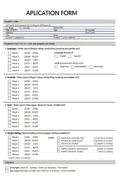 FREE 31+ Summer Camp Application Forms in PDF | MS Word | XLS