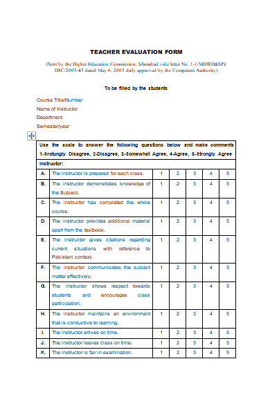 FREE 32+ Teachers Evaluation Forms in PDF | Ms Word