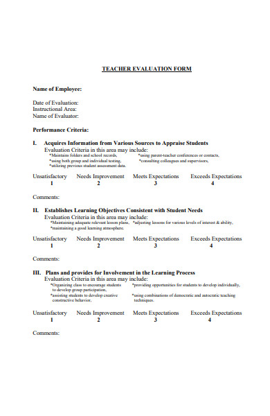 FREE 32+ Teachers Evaluation Forms in PDF | Ms Word