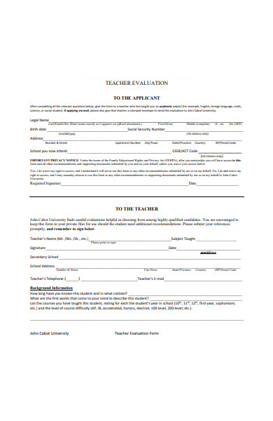 FREE 32+ Teachers Evaluation Forms in PDF | Ms Word