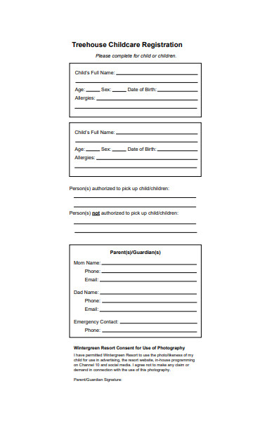 FREE 53+ Childcare Registration Form Samples, PDF, MS Word, Google Docs