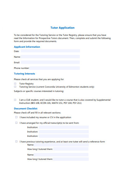 FREE 31+ Tutor Application Forms in PDF | MS Word