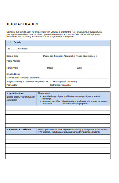 FREE 31+ Tutor Application Forms in PDF | MS Word