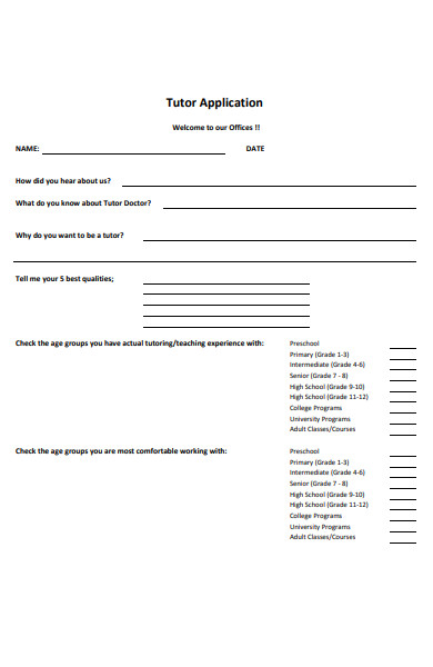 FREE 31+ Tutor Application Forms in PDF | MS Word