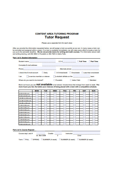 FREE 30+ Tutor Request Forms PDF | Ms Word | Excel