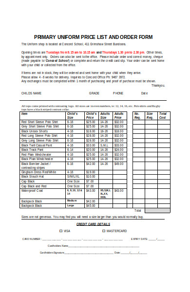 FREE 22+ Uniform Order Forms in PDF | MS Word | XLS