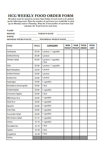FREE 40+ Food Order Form Samples, PDF, MS Word, Google Docs