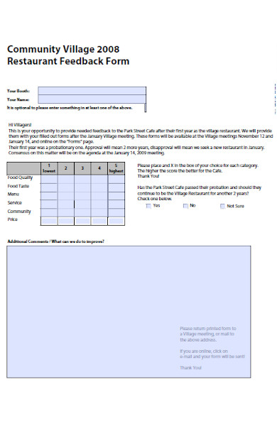 FREE 15+ Restaurant Feedback Form Samples, PDF, MS Word, Google Docs