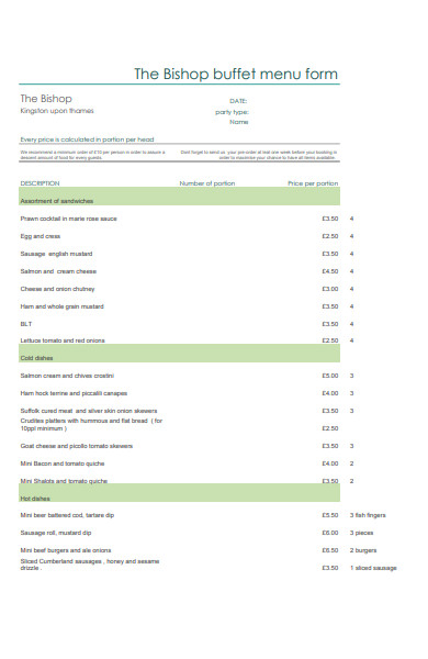 FREE 49+ Menu Forms in PDF | Ms Word | Excel
