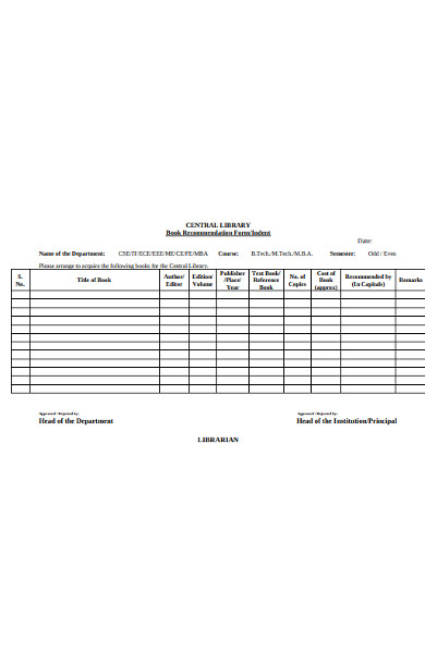 FREE 11+ Book Recommendation Forms in PDF | Ms Word