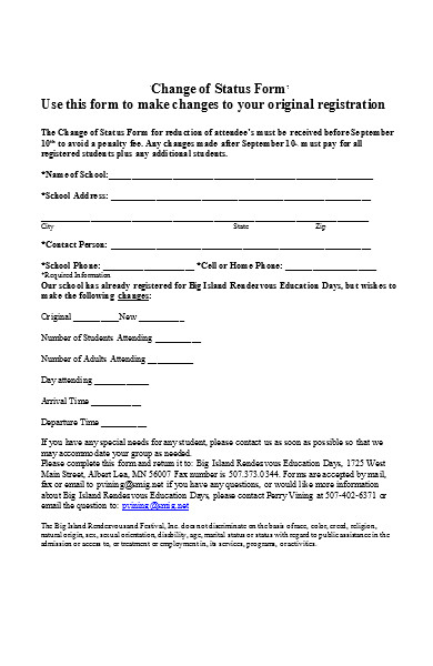 FREE 51+ Change of Status Forms in PDF | MS Word