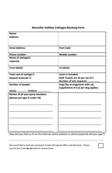 FREE 49+ Booking Form Samples, PDF, MS Word, Google Docs, Excel