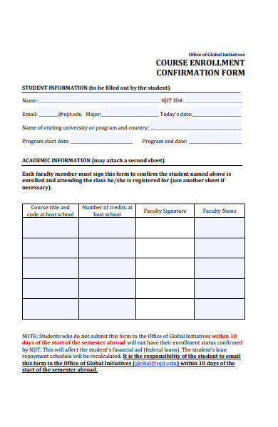 FREE 30+ Enrollment Confirmation Forms Download – How to Create Guide, Tips