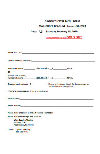FREE 49+ Menu Forms in PDF | Ms Word | Excel