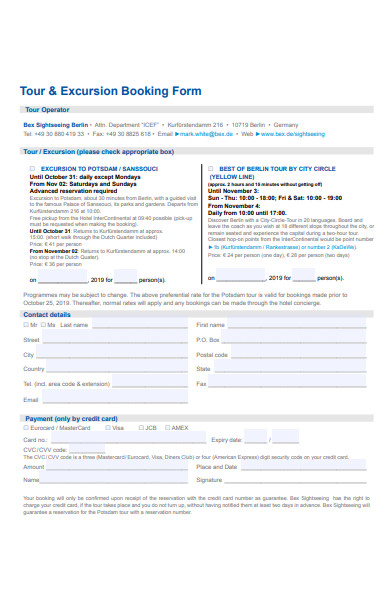 FREE 49+ Booking Forms in PDF | Ms Word | Excel