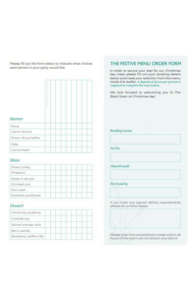 FREE 49+ Menu Forms in PDF | Ms Word | Excel
