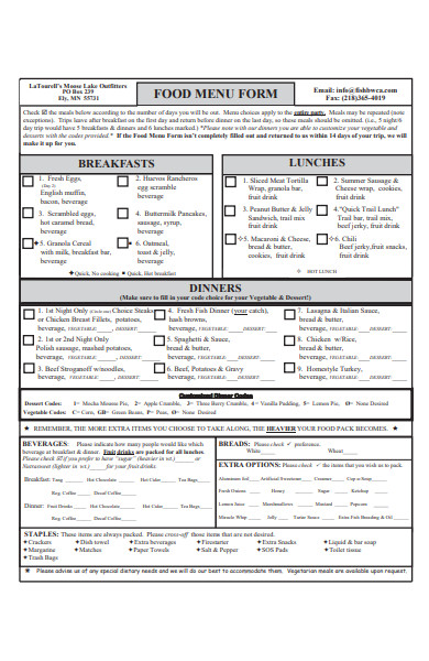 FREE 49+ Menu Forms in PDF | Ms Word | Excel