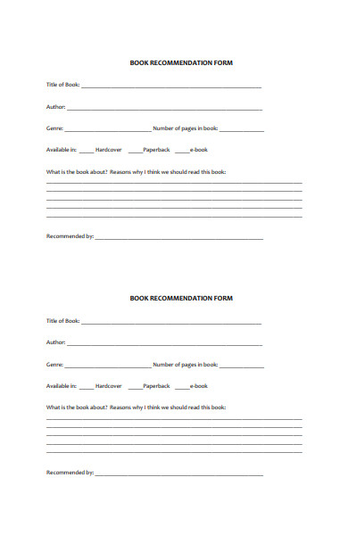 FREE 11+ Book Recommendation Forms in PDF | Ms Word
