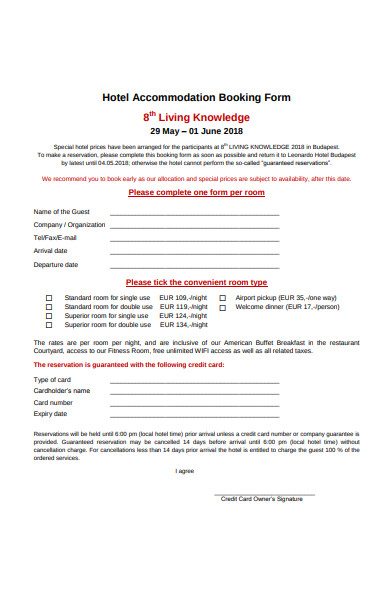 FREE 49+ Booking Forms in PDF | Ms Word | Excel