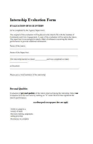 FREE 27+ Internship Evaluation Form Samples, PDF, MS Word, Google Docs