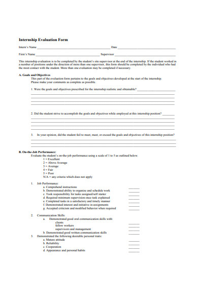 FREE 27+ Internship Evaluation Form Samples, PDF, MS Word, Google Docs