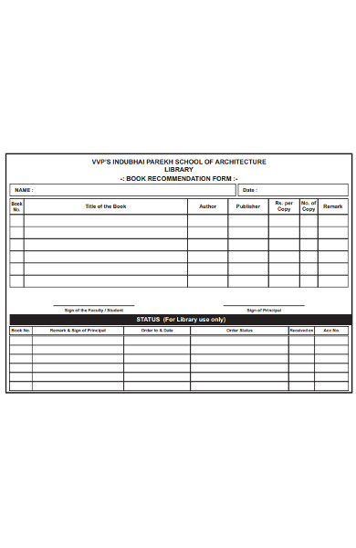 FREE 11+ Book Recommendation Forms in PDF | Ms Word