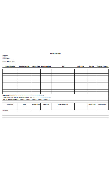 FREE 49+ Menu Forms in PDF | Ms Word | Excel