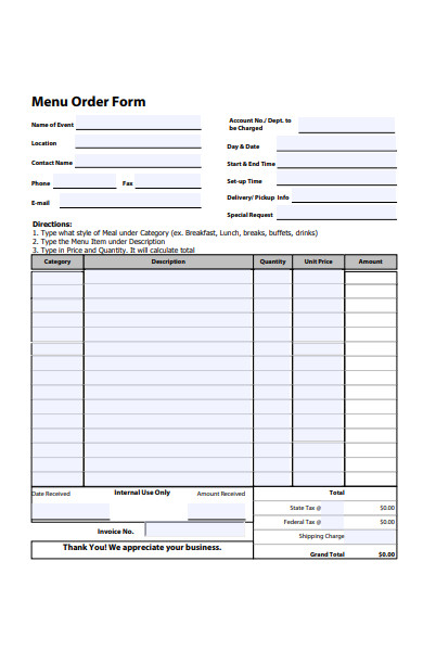 FREE 49+ Menu Forms in PDF | Ms Word | Excel