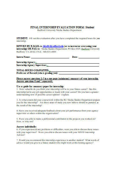 FREE 27+ Internship Evaluation Form Samples, PDF, MS Word, Google Docs