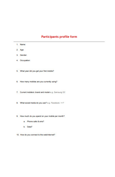 FREE 55+ Profile Form Samples, PDF, MS Word, Google Docs, Excel