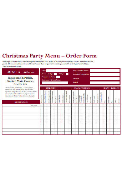 FREE 49+ Menu Forms in PDF | Ms Word | Excel