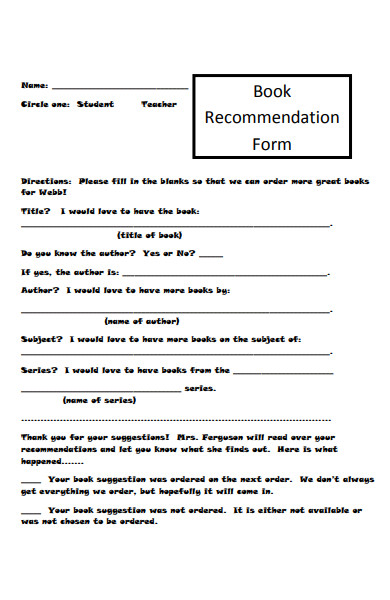 FREE 11+ Book Recommendation Forms in PDF | Ms Word