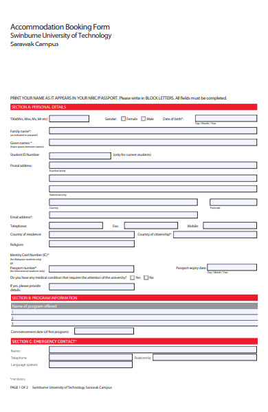 FREE 49+ Booking Form Samples, PDF, MS Word, Google Docs, Excel