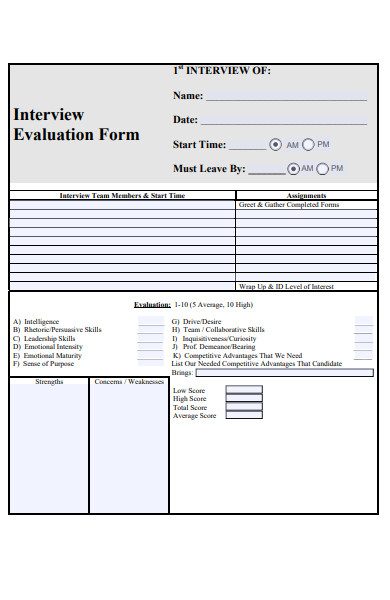 FREE 25+ Interview Evaluation Forms in PDF | MS Word