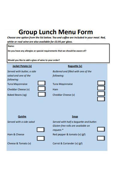 FREE 49+ Menu Forms in PDF | Ms Word | Excel