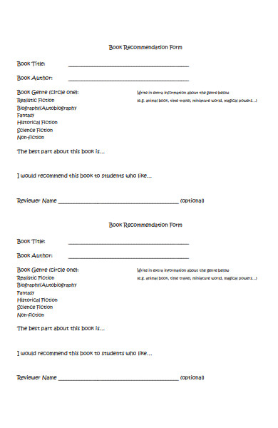 FREE 11+ Book Recommendation Forms in PDF | Ms Word
