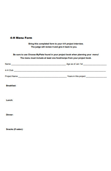 FREE 49+ Menu Forms in PDF | Ms Word | Excel