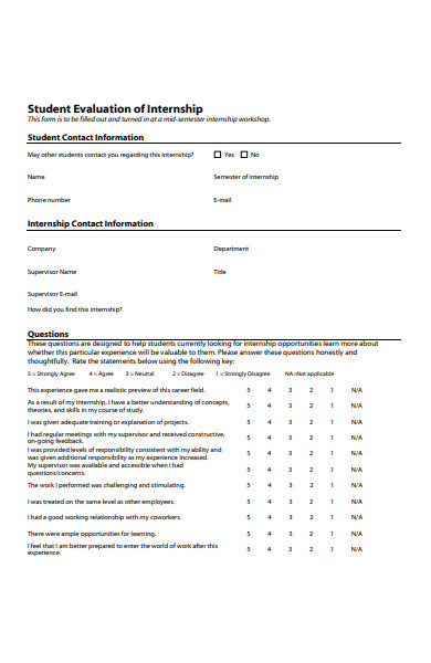FREE 27+ Internship Evaluation Form Samples, PDF, MS Word, Google Docs
