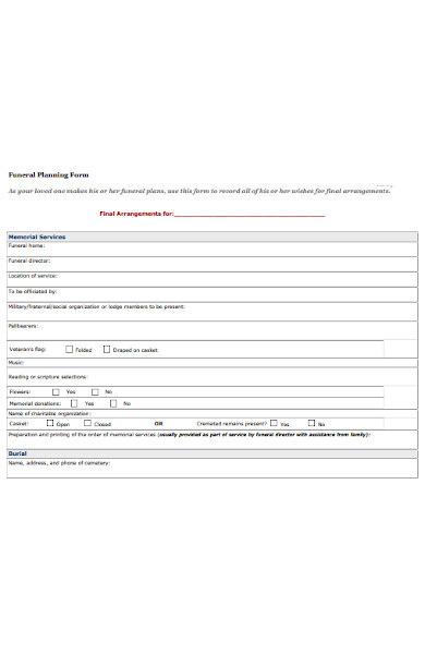 FREE 51+ Funeral Forms in PDF | MS Word