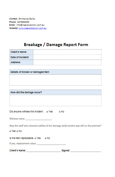 FREE 21+ Breakage Forms Download – How to Create Guide, Tips