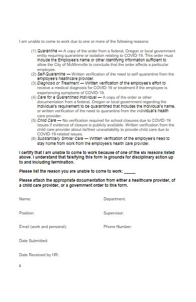 FREE 25+ COVID-19 Self Quarantine Employee Leave Forms Download – How ...