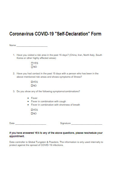 FREE 11+ Coronavirus Self Declaration Forms Download – How to Create ...