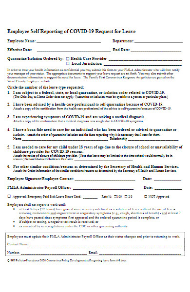 FREE 25+ COVID-19 Self Quarantine Employee Leave Forms Download – How ...