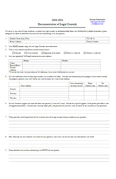 FREE 35+ Custody Forms Download – How to Create Guide, Tips