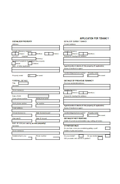 FREE 50+ Tenancy Application Forms in PDF | MS Word